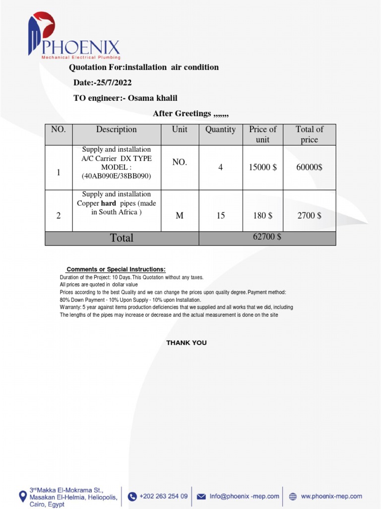 Air Conditioning Installation Quotation | PDF