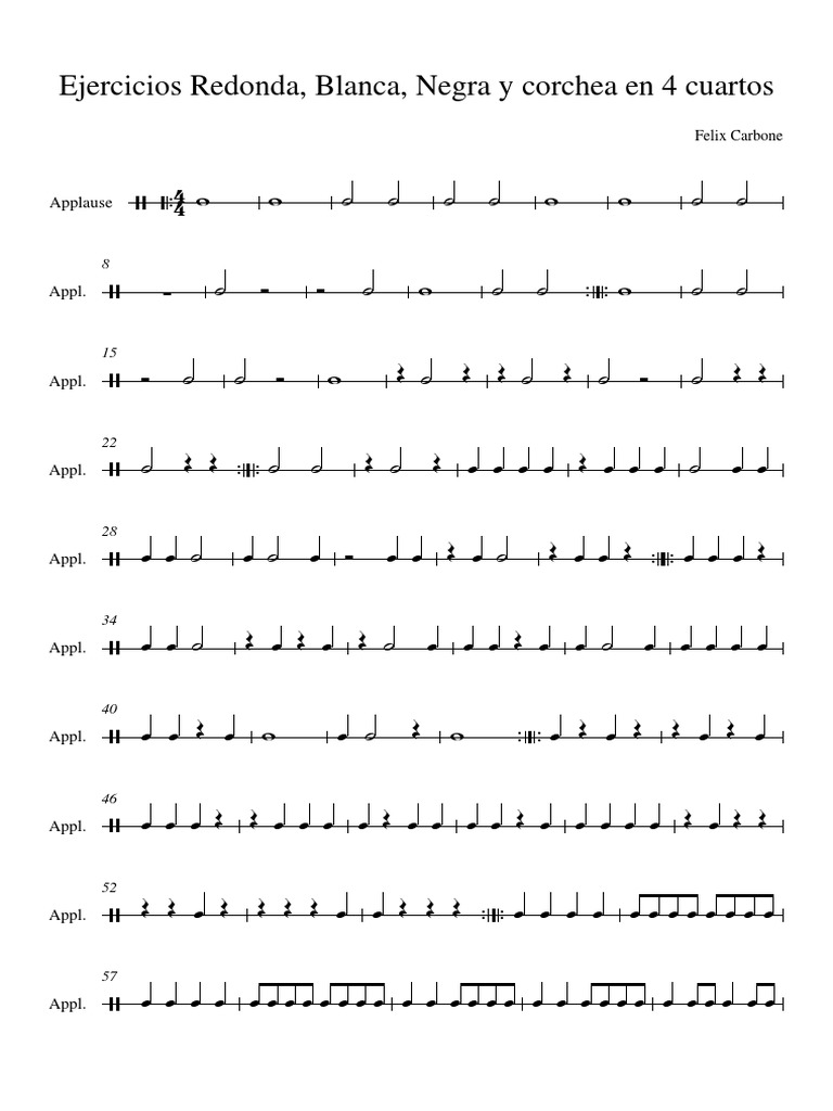 Ejercicios rítmicos con figuras musicales en compás de 4/4 | PDF