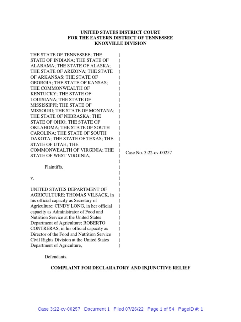 Tennessee - Et Al v. USDA Et Al - Complaint As Filed | PDF | Civil ...
