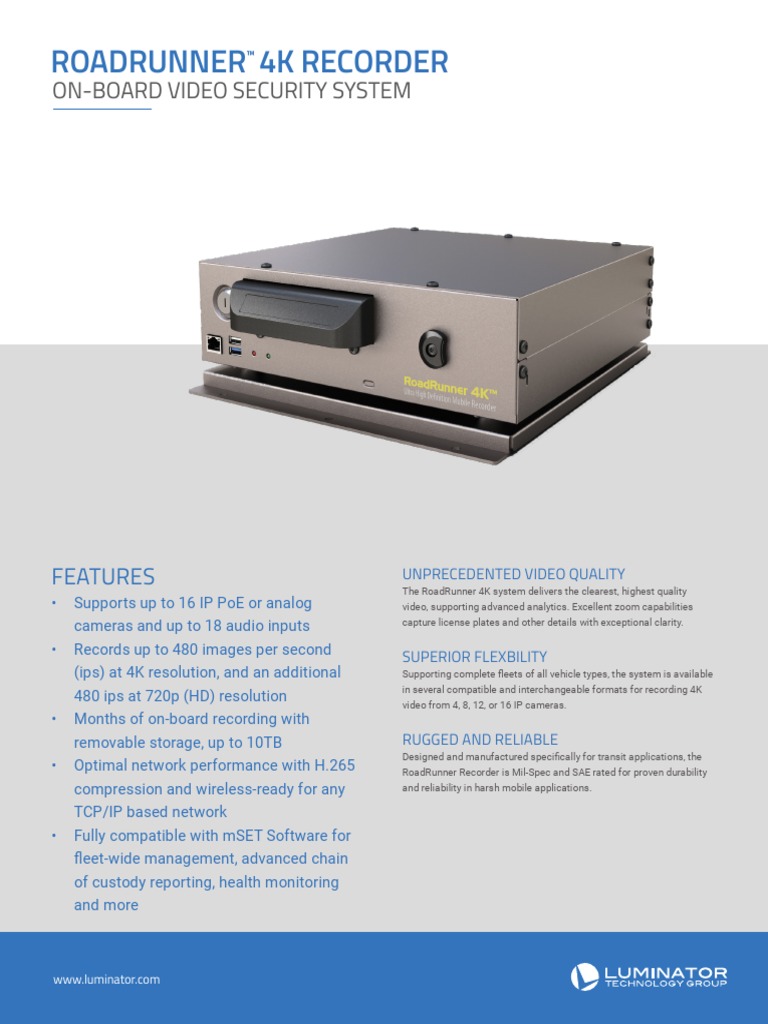 Roadrunner 4K Recorder: On-Board Video Security System | PDF | Video ...
