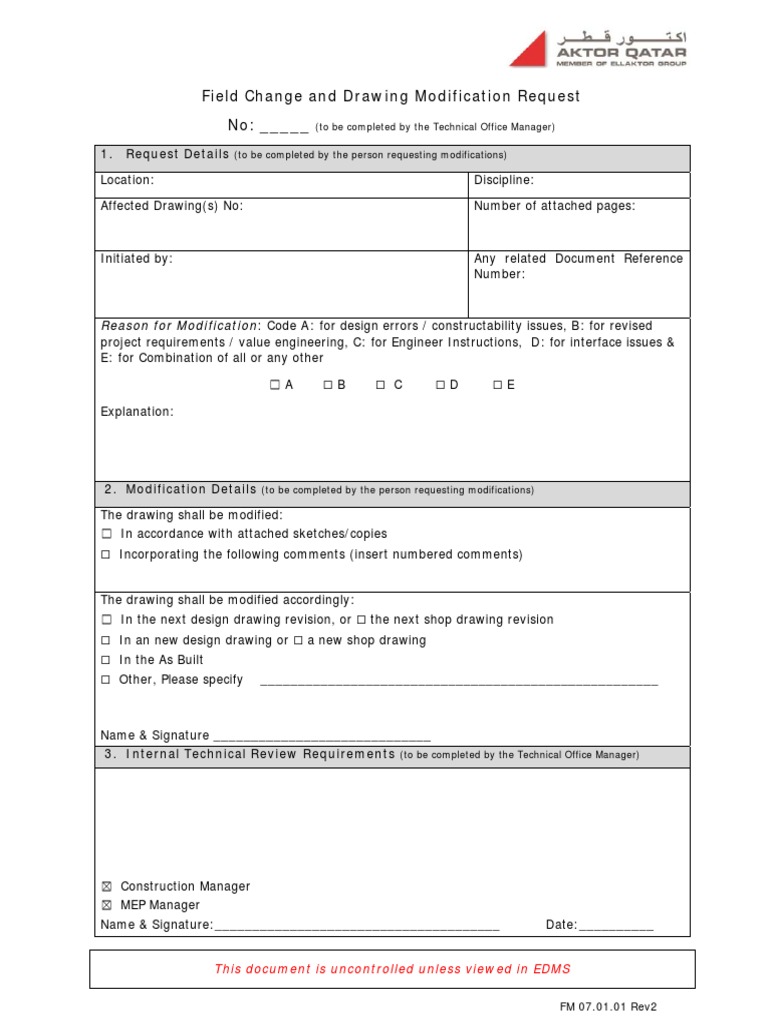 FM.07.01.01 Field Change Request and Drawing Modification Request Form ...
