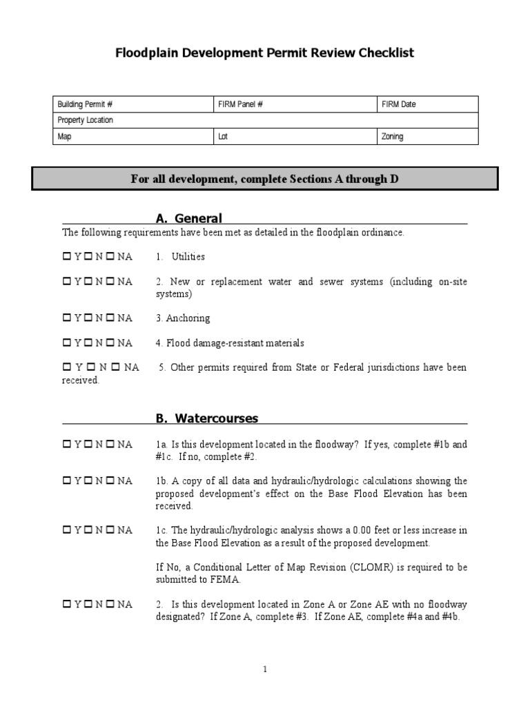 Floodplain Development Permit Checklist | PDF | Flood | Floodplain