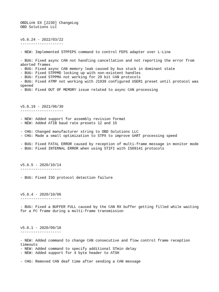Obdlink - Ex stn2230 Changelog | PDF | Computer Science | Data Transmission