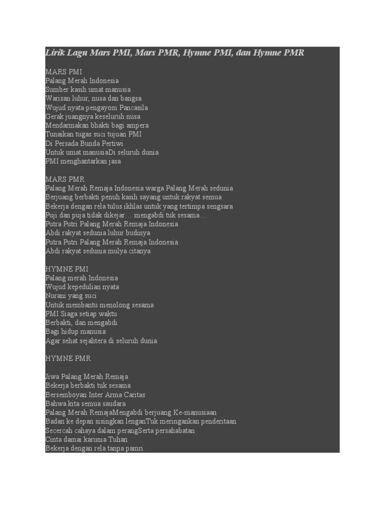 Lirik Lagu Mars PMI | PDF