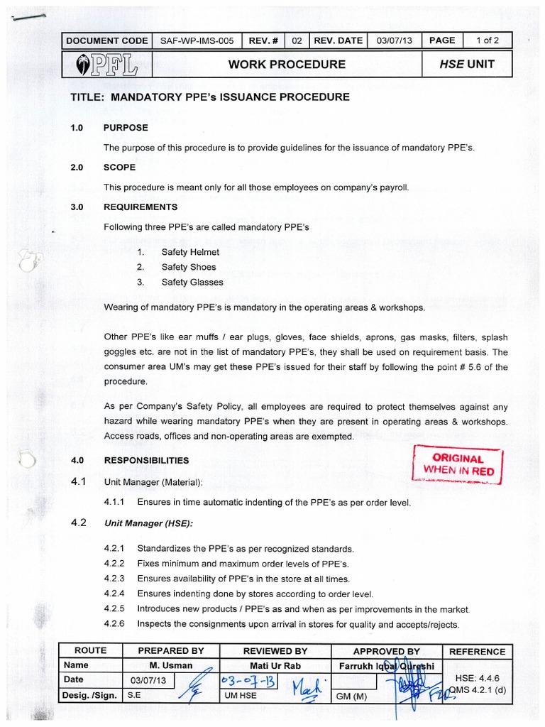 SAF-WP-IMS-005-Rev-02 (Mandatory PPEs Issuance Procedure) | PDF