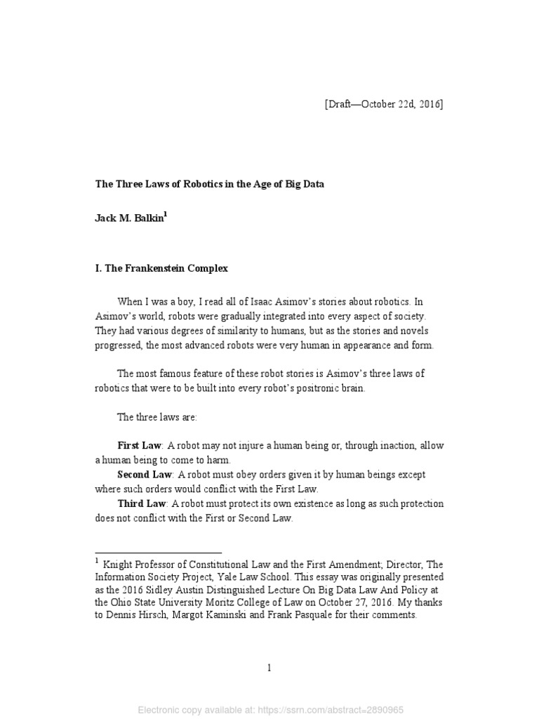 Balkin, Three New Laws of Robotics (Draft) | PDF | Fiduciary | Artificial Intelligence