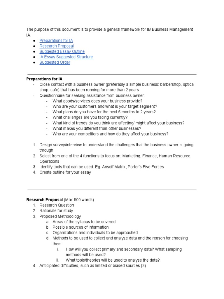 IB Business Management IA Guide | PDF | Analysis | Survey Methodology