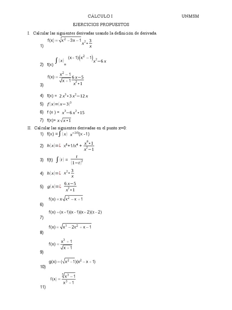 Ejercicios Propuestos de Derivadas | PDF