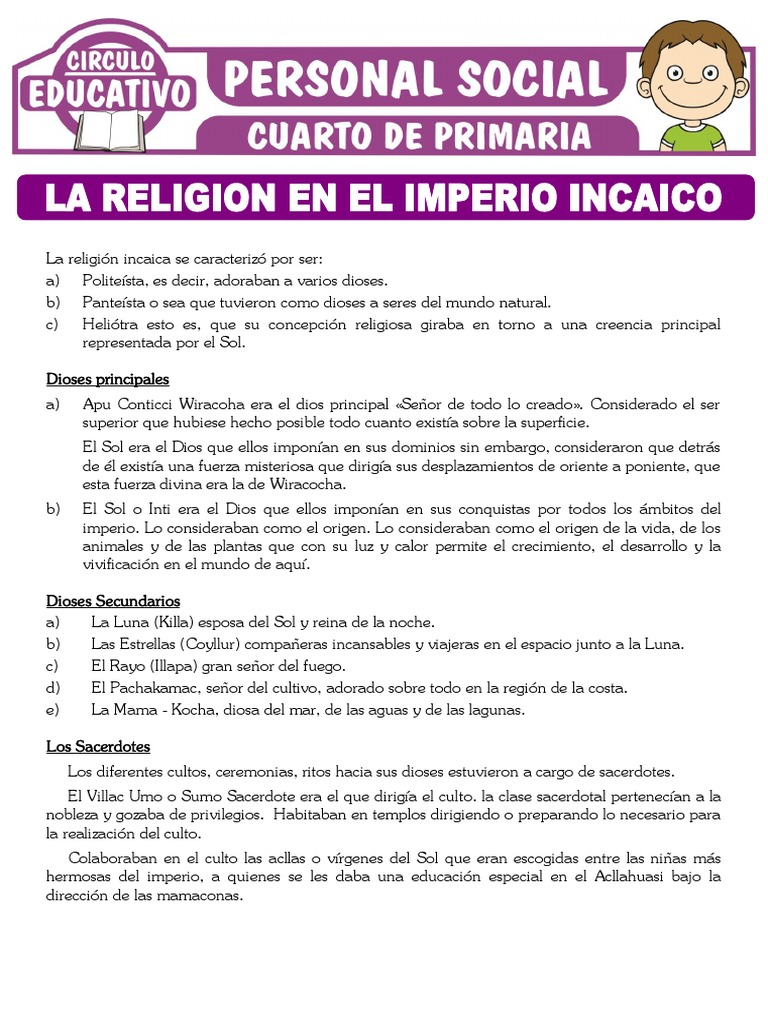 La Religion en El Imperio Incaico para Cuarto de Primaria | PDF | Imperio Inca | Creencia ...