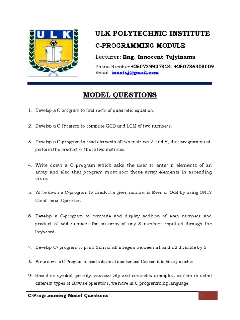 Model Questions of C-Programming | PDF | Body Mass Index | Computer Program
