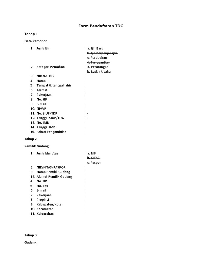Form Pendaftaran TDG Input SSW | PDF