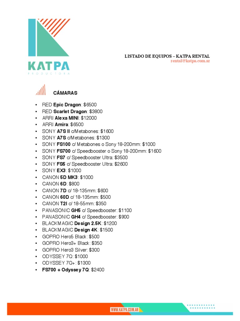 Equipos de Filmación en Alquiler Katpa | PDF | Imagen | Equipo de ...