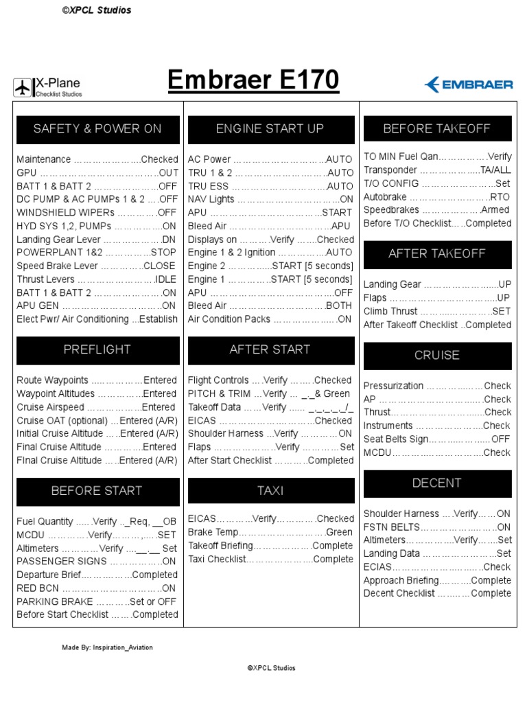 Embraer E170: Safety & Power On Engine Start Up Before Takeoff | PDF ...