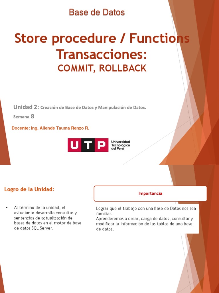 S08.s1 - Store Procedure, Functions-1 | PDF | SQL | Datos de computadora