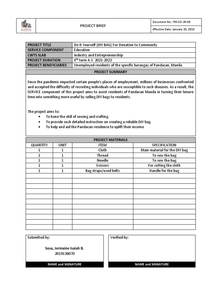 Project Brief: Project Title Service Component Cwts Slab Project ...