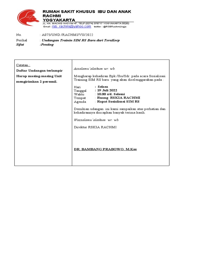 Undangan Rapat Rachmi Sos. Sim Rs | PDF