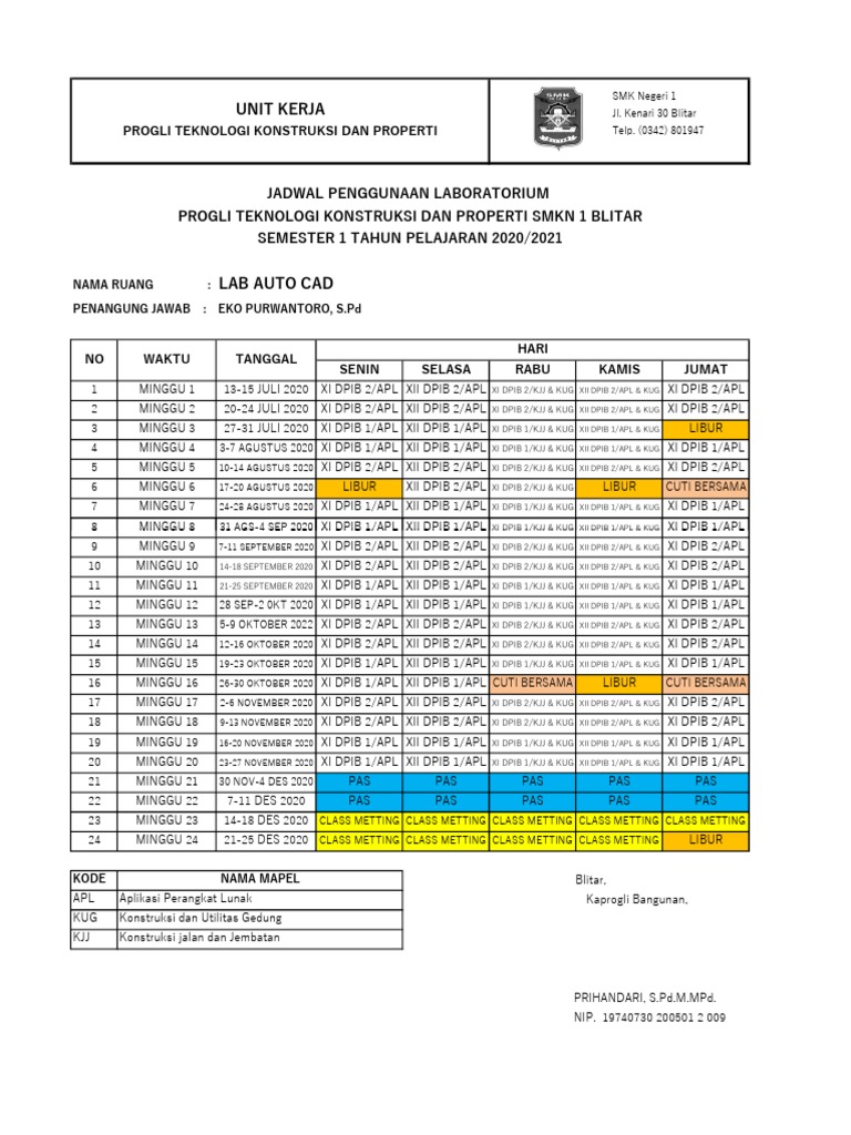 JADWAL PENGGUNAAN LABORATORIUM | PDF