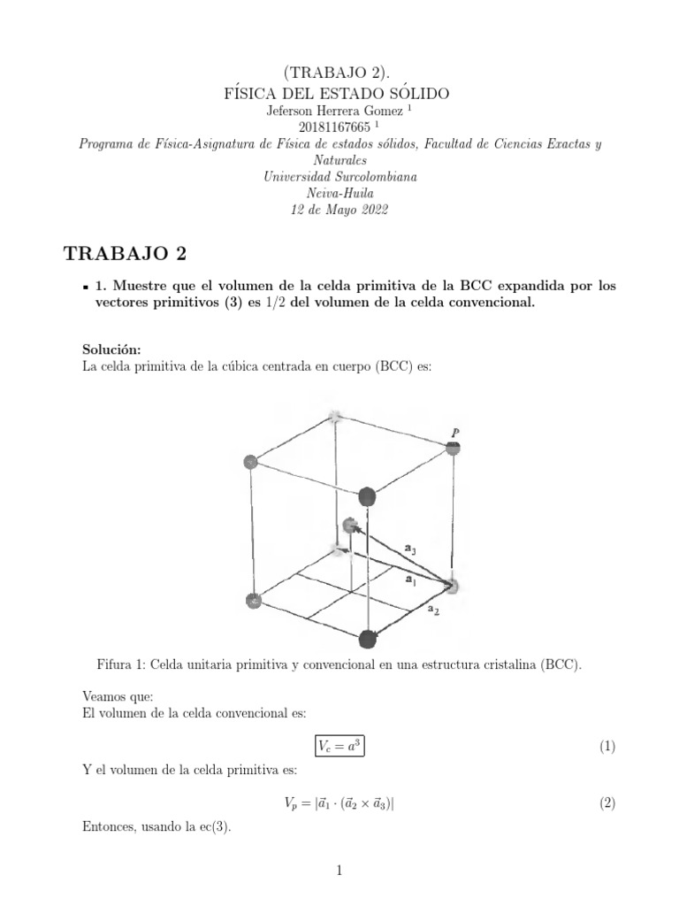 Análisis del volumen de la celda unitaria primitiva y convencional en ...