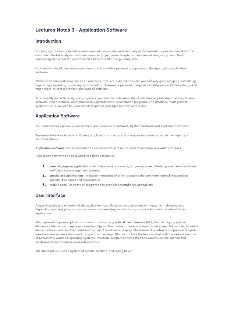 Lectures Notes 3 - Application Software | PDF | Application Software ...