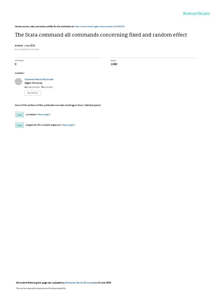 The Stata Command All Commands Concerning Fixed And Random Effect Pdf Fixed Effects Model