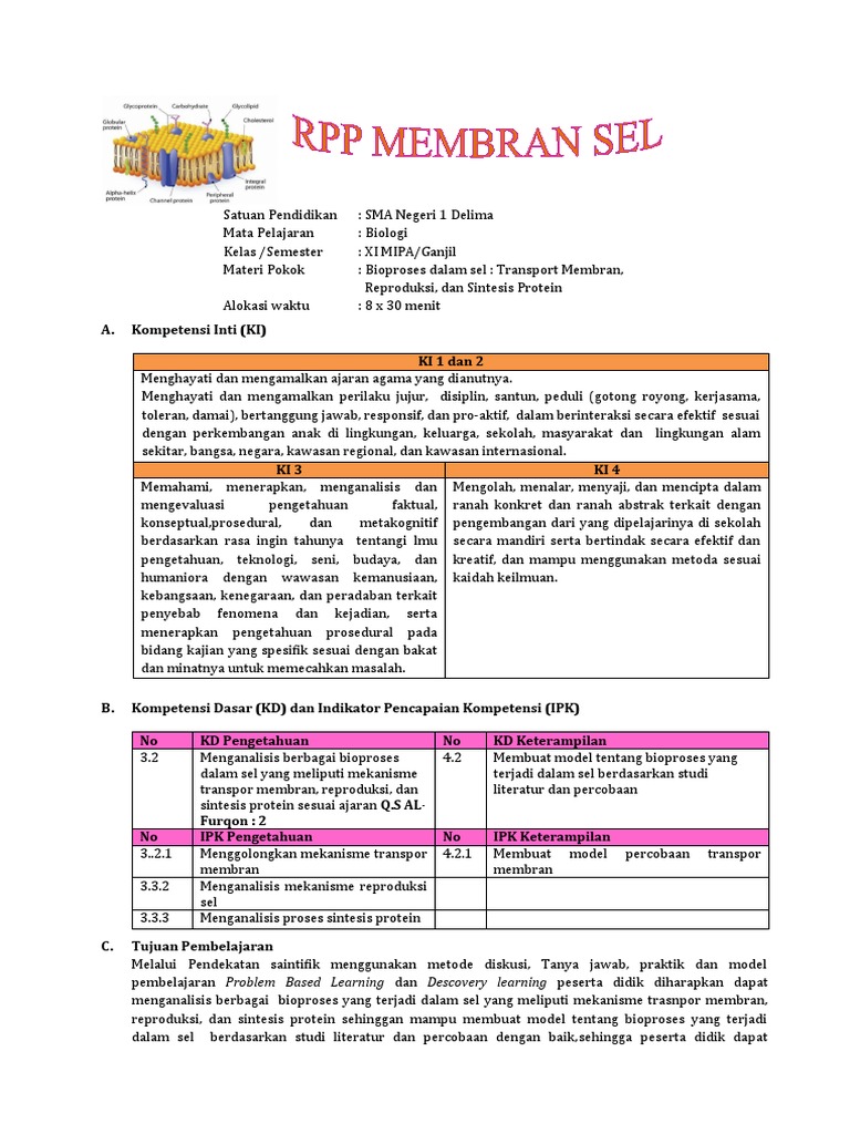 RPP Biologi Membran Sel | PDF