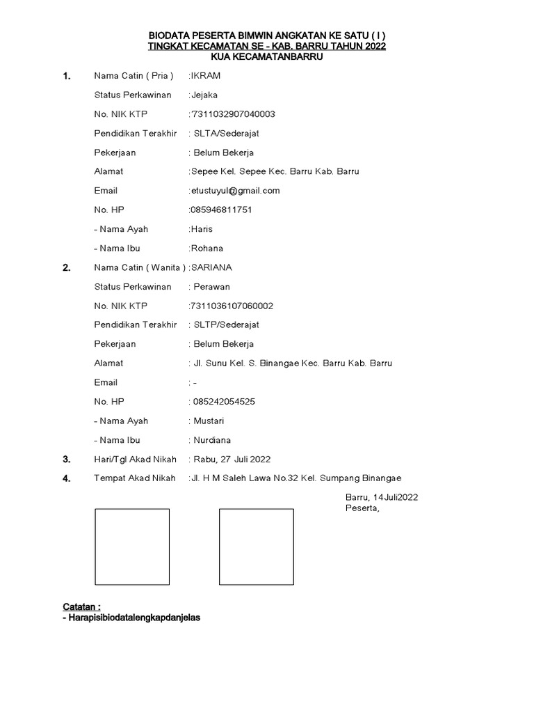 Biodata Peserta Bimwin Angkatan Ke Satu (1) - 1 | PDF