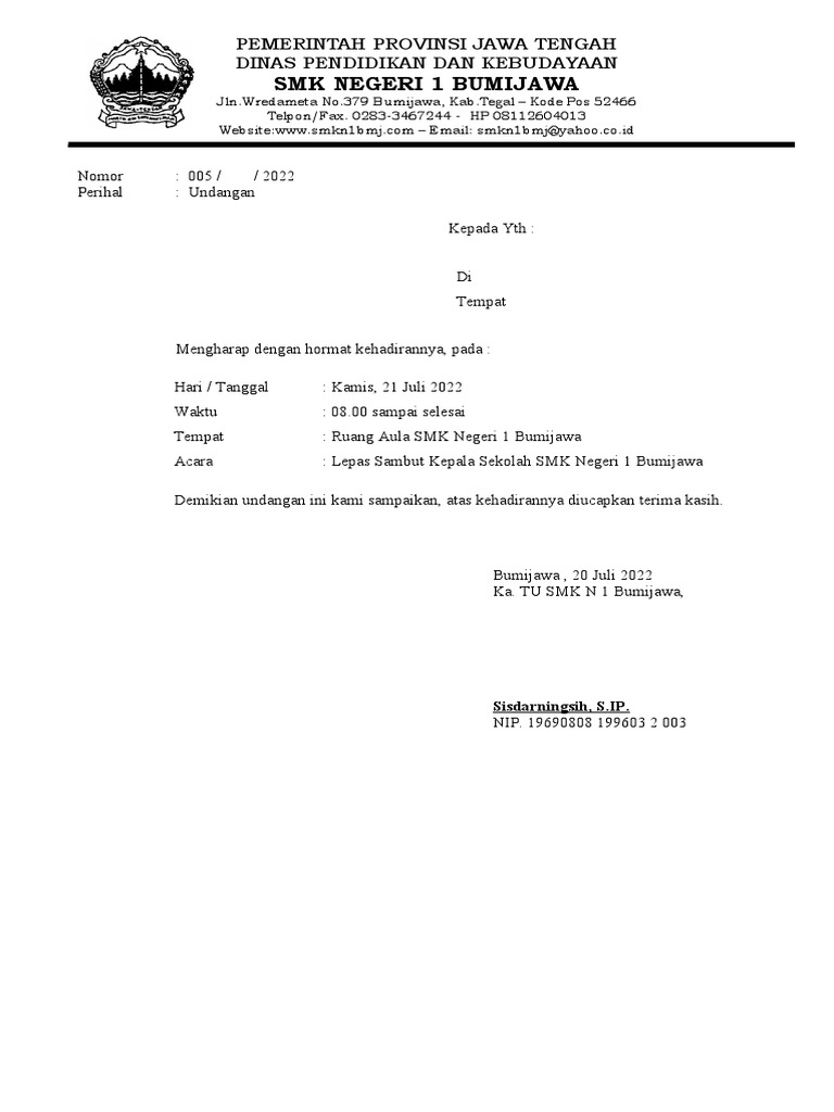 Surat Undangan Lepas Sambut | PDF