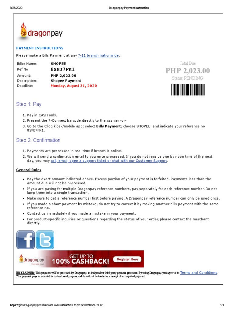 Dragonpay Payment Instruction | PDF | Payments | Financial Services