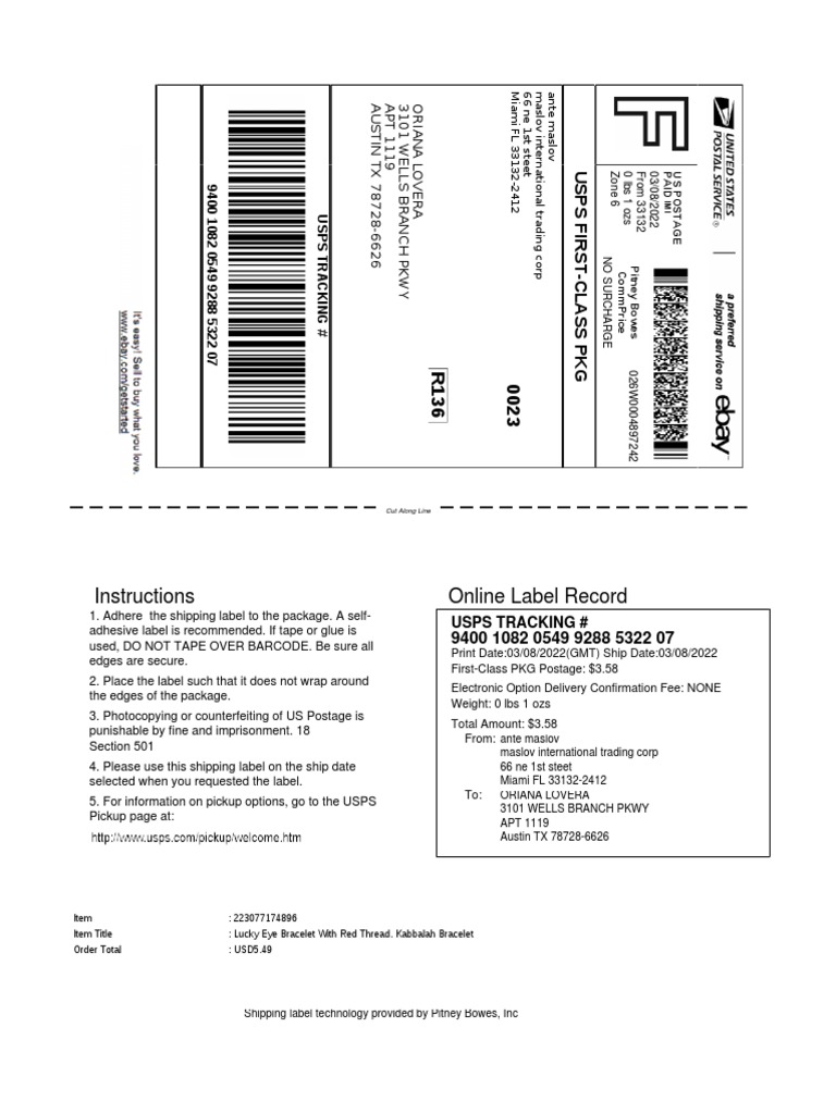 Instructions Online Label Record: Usps Tracking # | PDF | United States ...