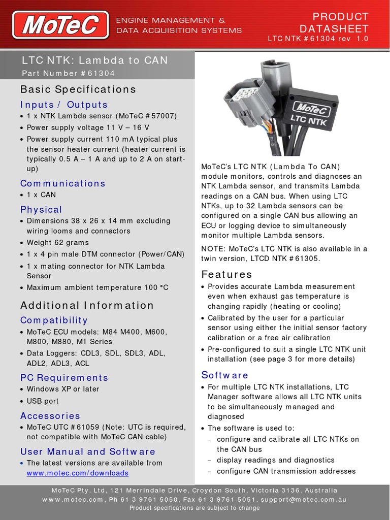 MoTeC LTC NTK Lambda to CAN Module | PDF | Power Supply | Electrical Connector