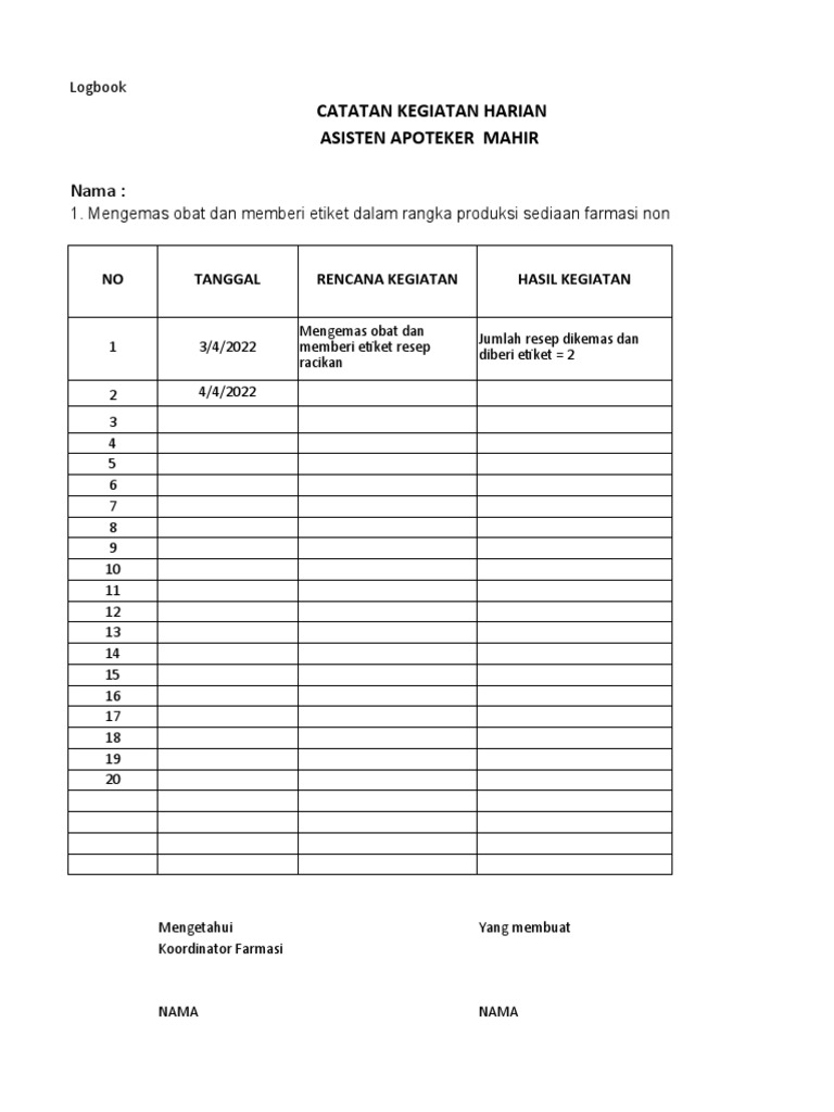 Logbook Kegiatan Asisten Apoteker | PDF