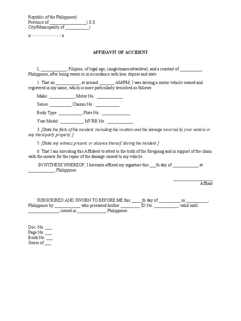 Affidavit of Accident Template | PDF