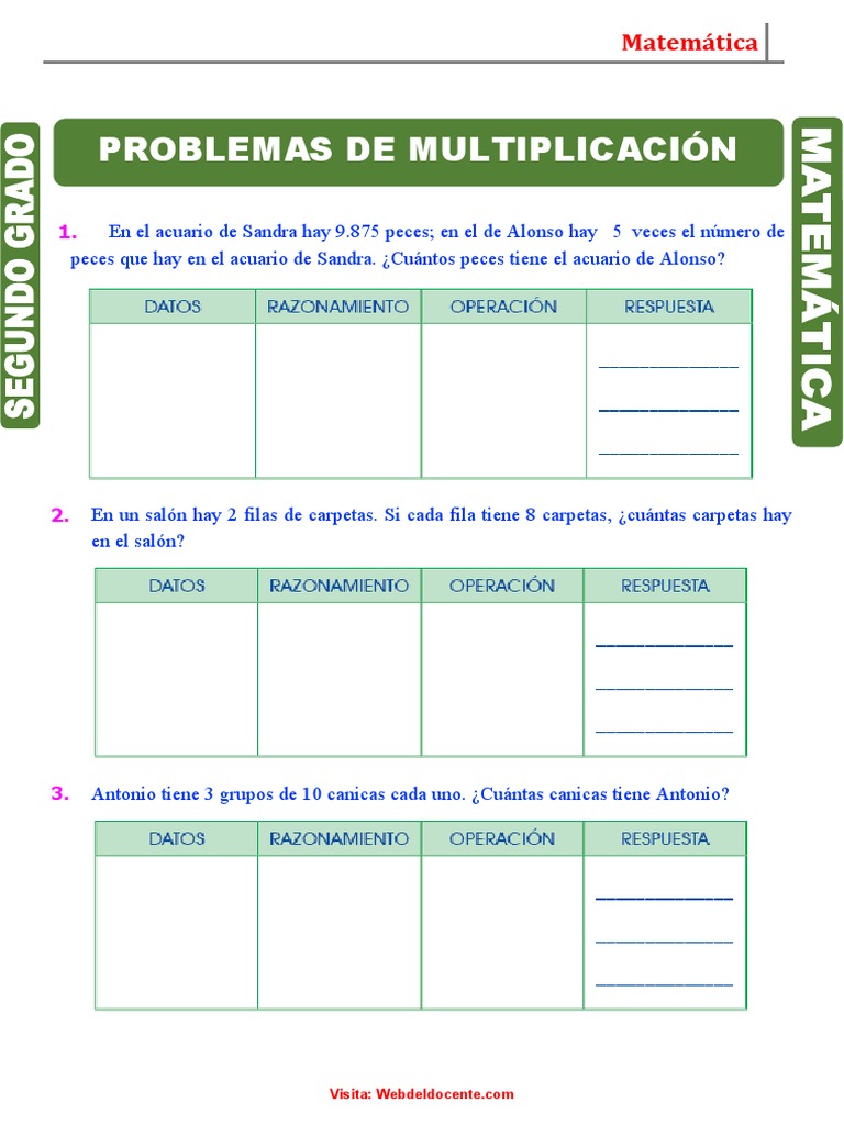 Problemas de Multiplicación para 2° Grado | PDF