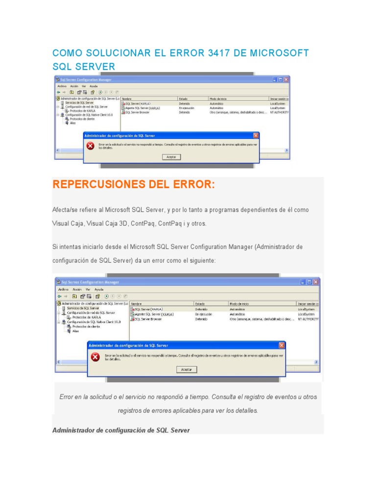 Como Solucionar El Error 3417 de Microsoft SQL Server | PDF | Servidor SQL de Microsoft ...