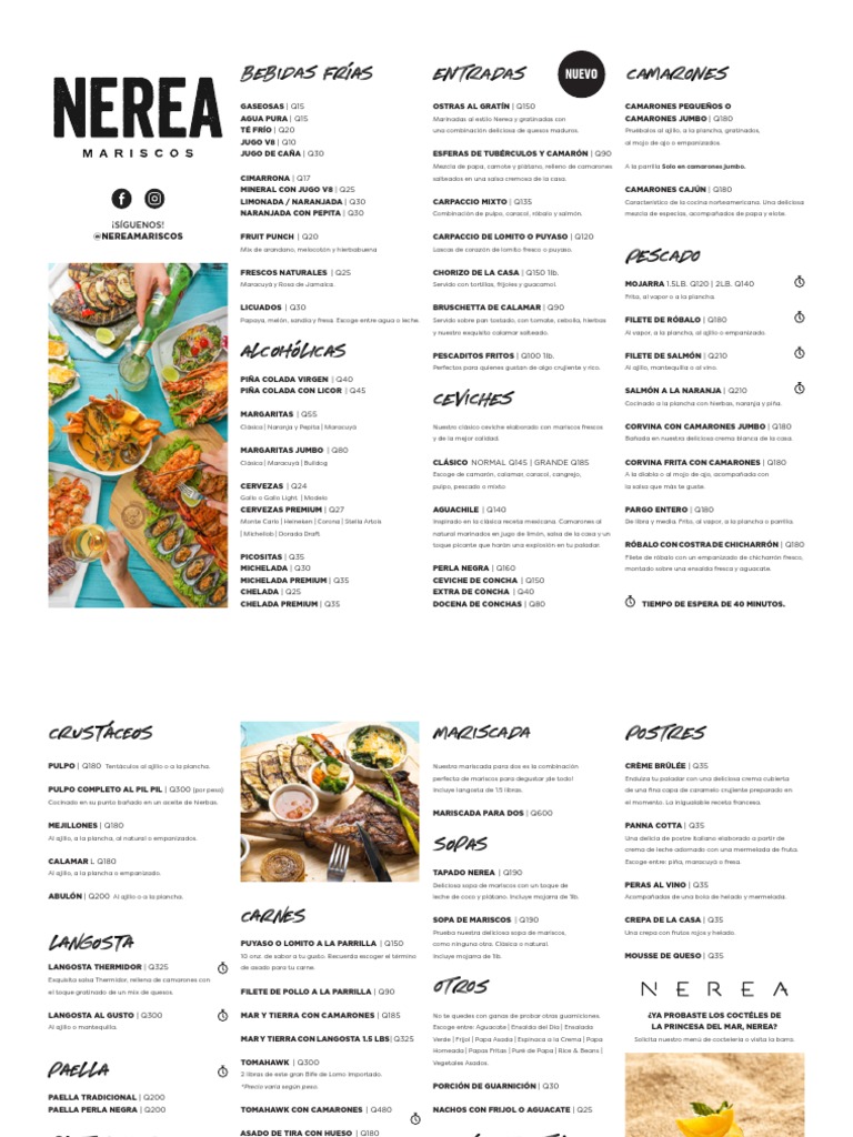 Menú de Mariscos Restaurante Nerea | PDF | Mariscos | Preparación de ...
