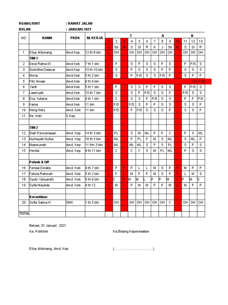 Jadwal Dinas 2021 | PDF
