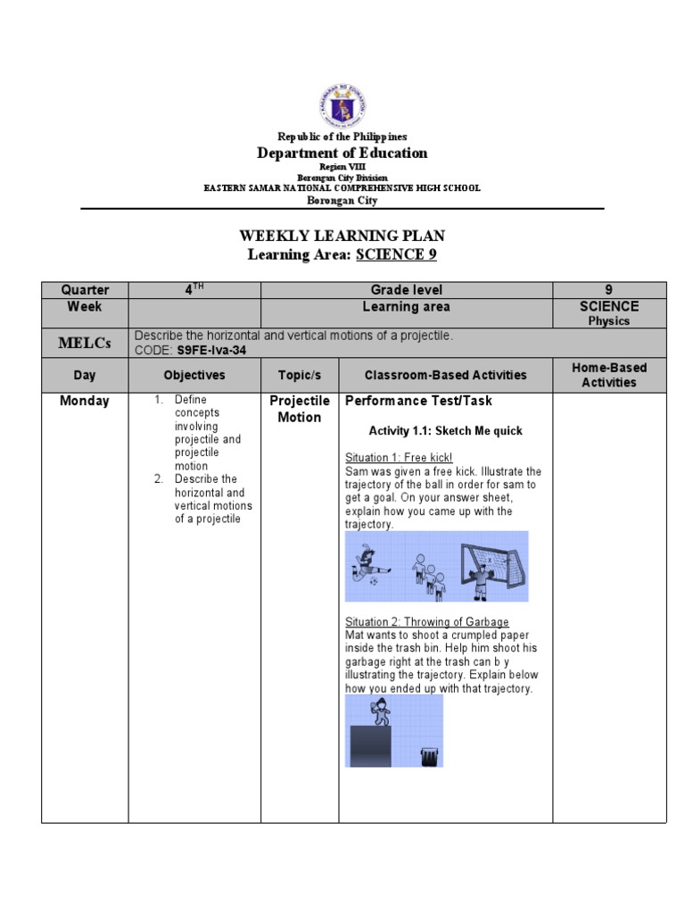 Grade 9 - WLP - Week 1 - 4thquarter | Download Free PDF | Projectiles
