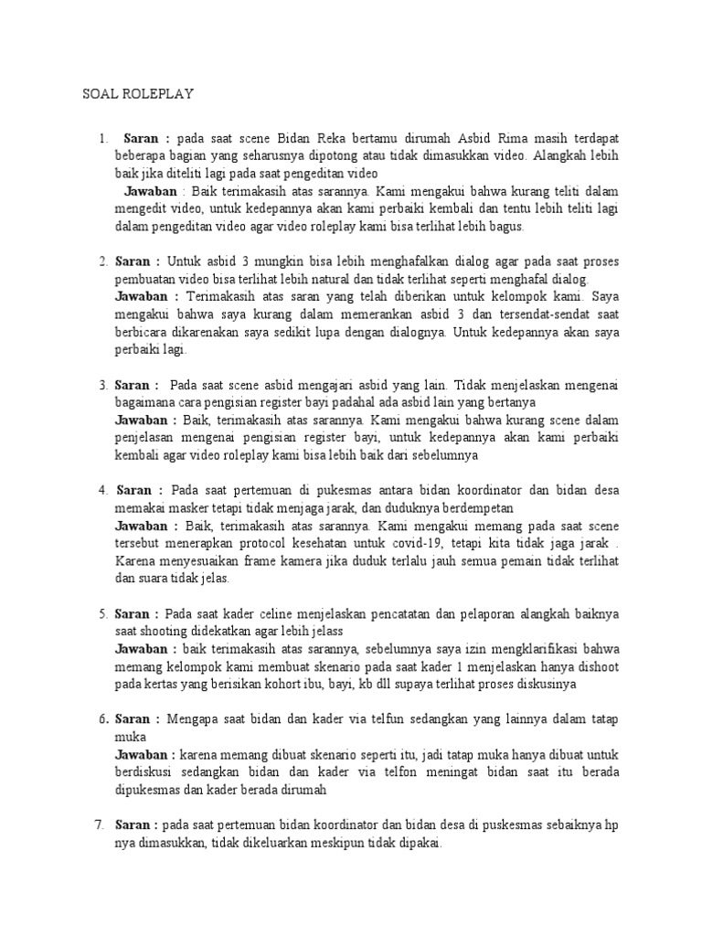 SOAL ROLEPLAY - Copy-1 | PDF