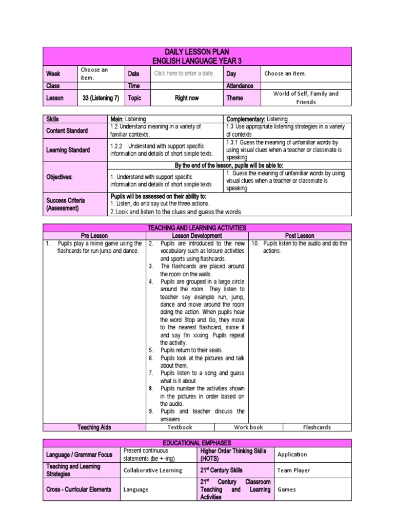 Year 3 English Lesson Plan: Friendship | PDF | Teaching Method | Lesson ...