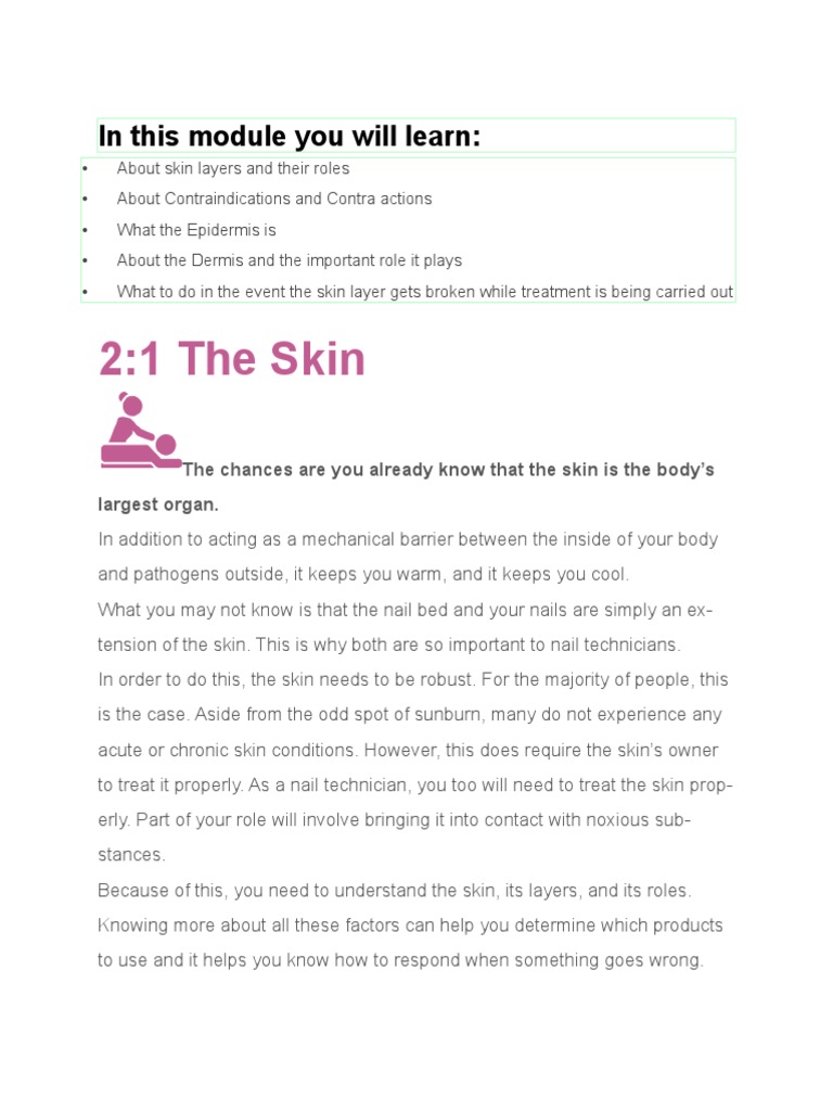 2:1 The Skin: in This Module You Will Learn | PDF | Skin | Epithelium