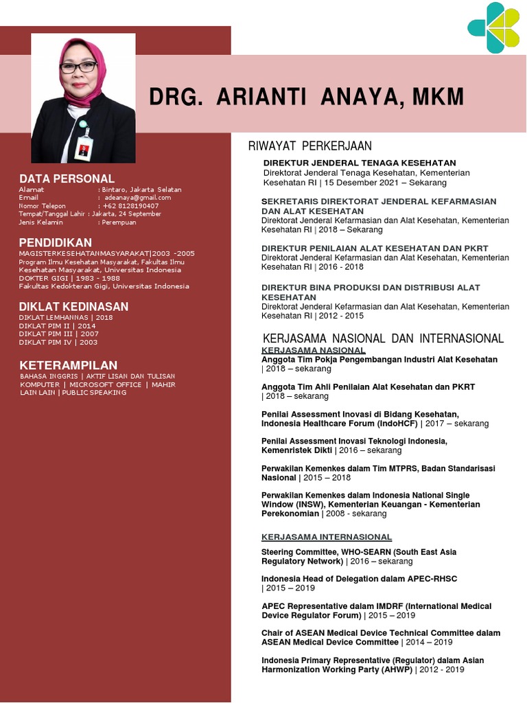 Drg. Arianti Anaya, MKM: Data Personal | PDF