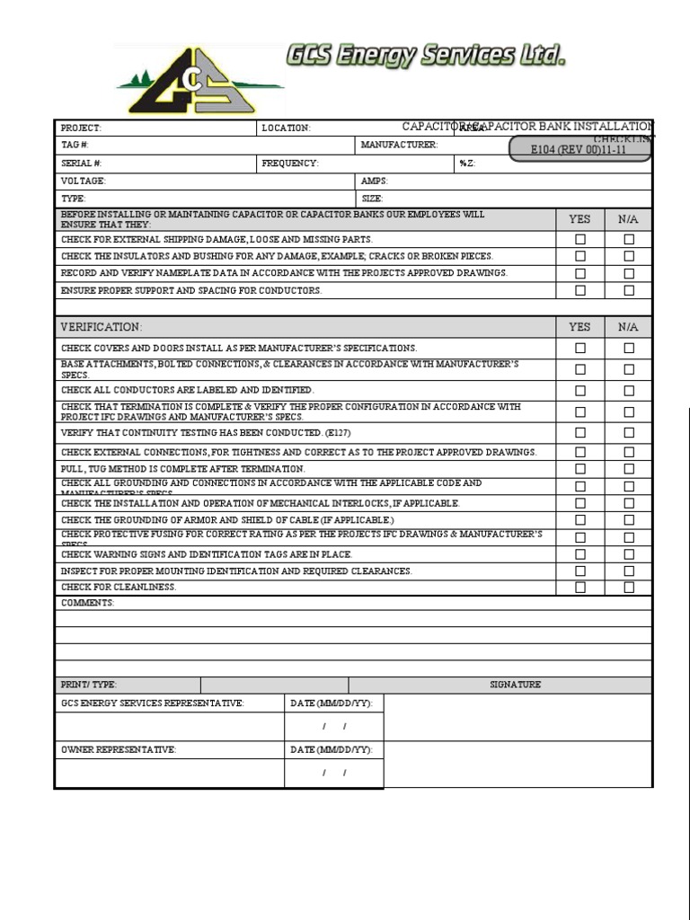 E104 - Capacitor-Capacitor Bank Installation CKLST Rev 00 11.11 | PDF ...