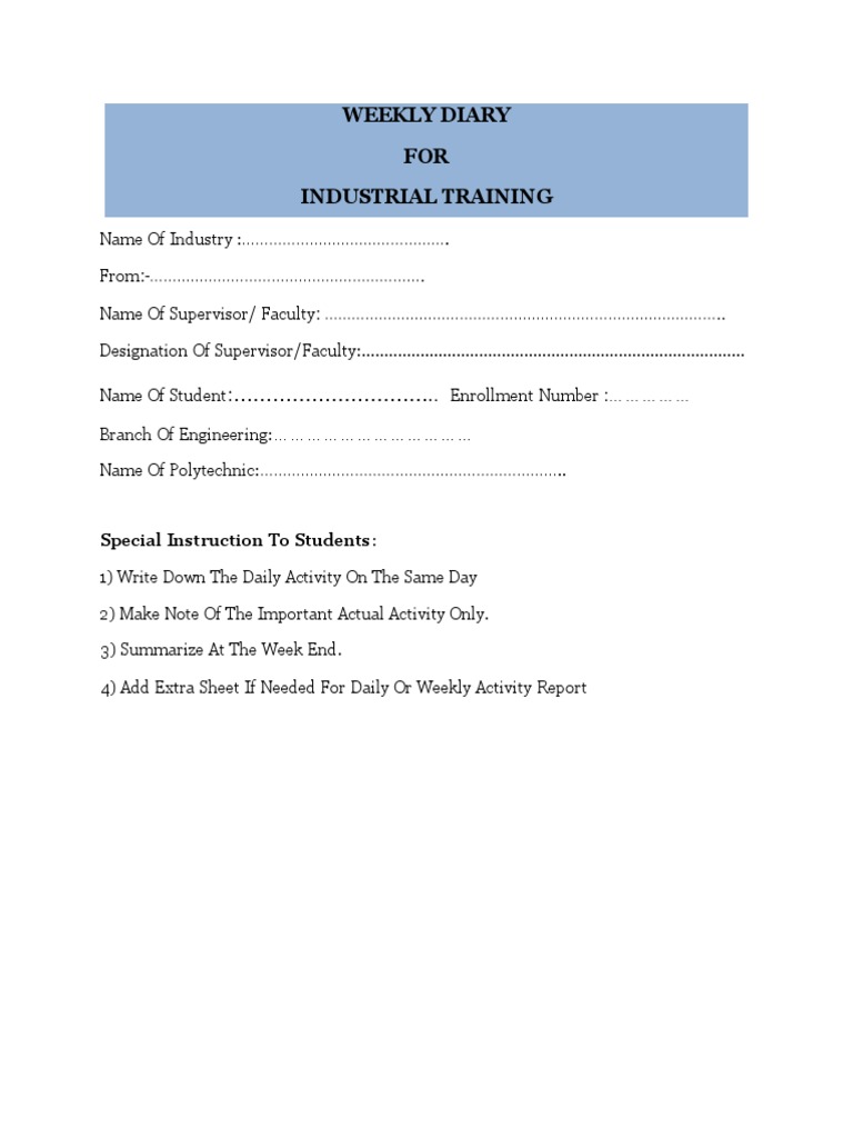 Weekly Diary for Industrial Training | PDF