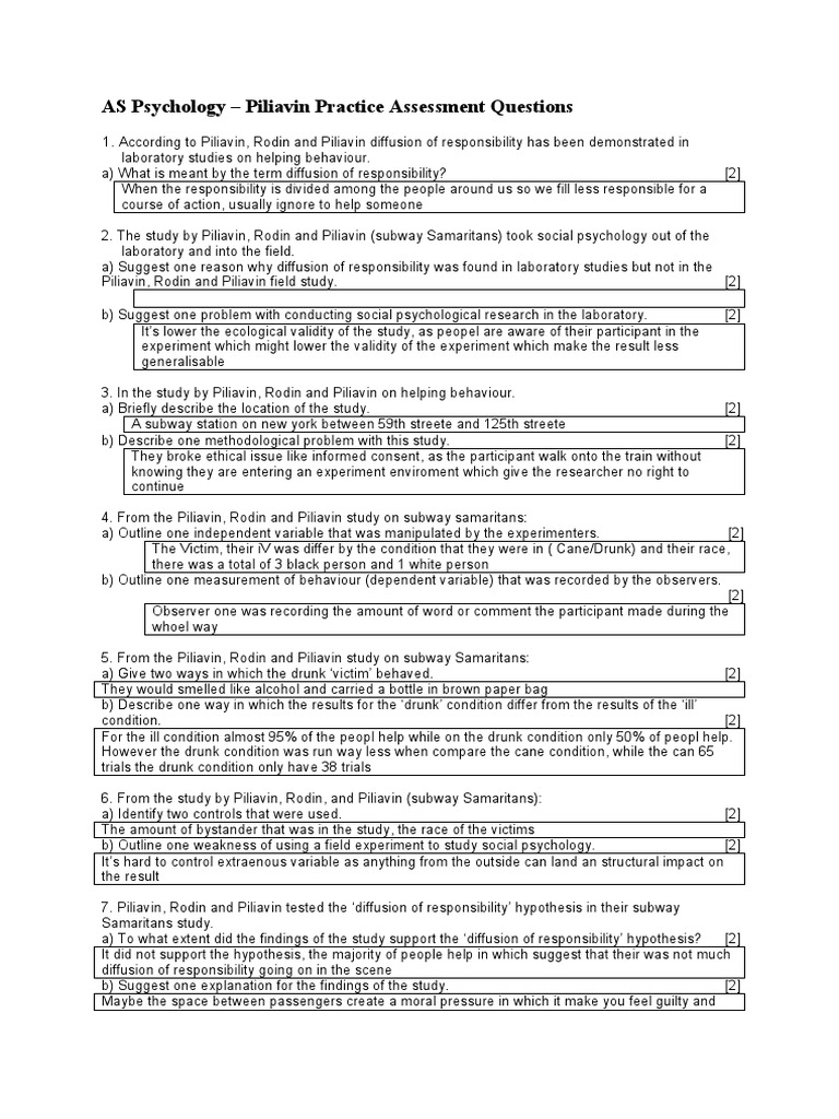 21 VSE Piliavin Practice Assessment Questions | PDF | Experiment ...