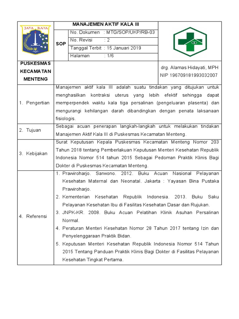 SOP Manajemen Aktif Kala III | PDF