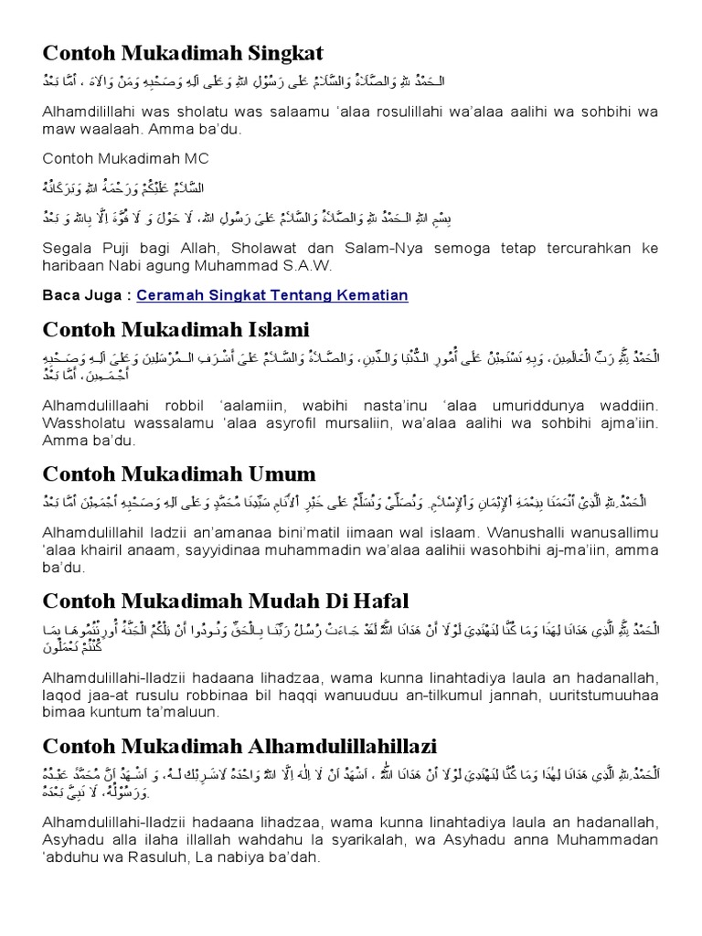 Contoh Mukadimah Singkat MC | PDF | Alquran | Islam