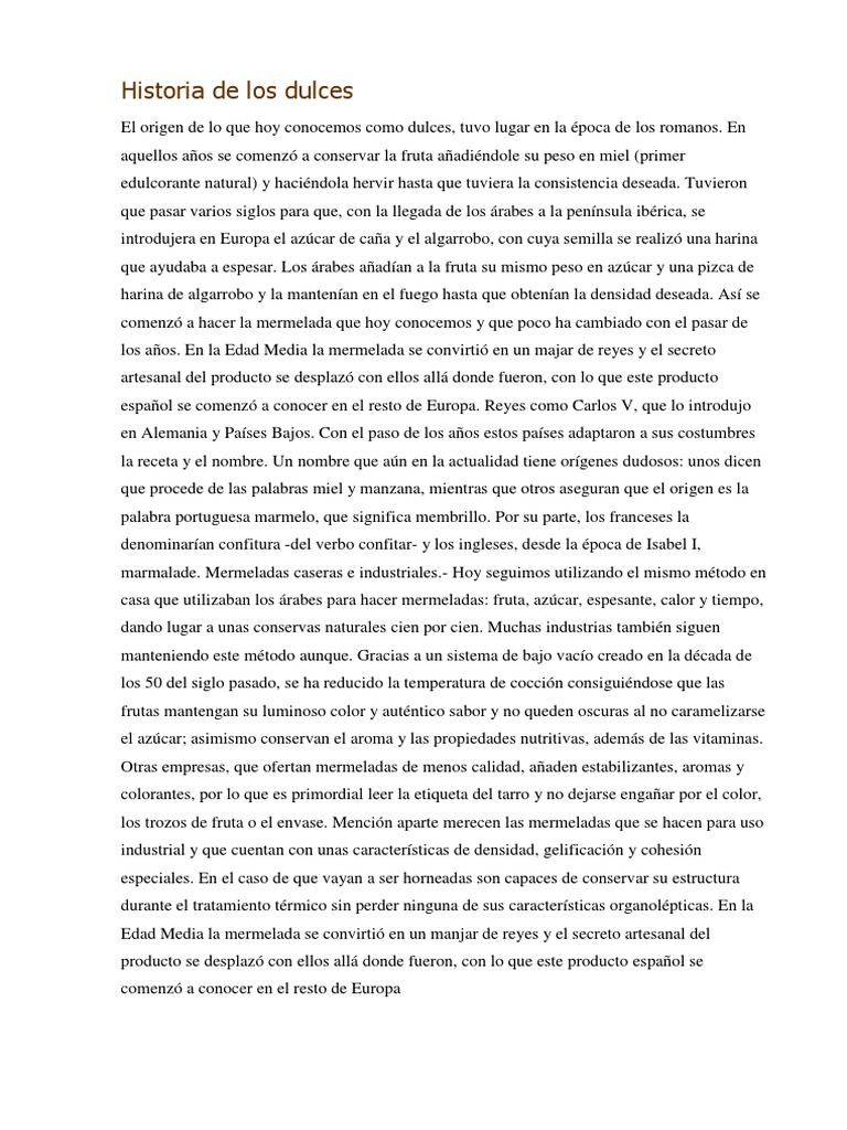 Historia y Evolución de la Mermelada | PDF | Alimentos | Comida y bebida