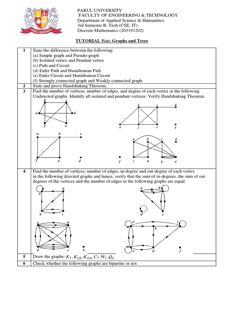 TUTORIAL 5 (A) : Graphs and Trees 1: Q W C K K K | PDF | Vertex (Graph Theory) | Combinatorics