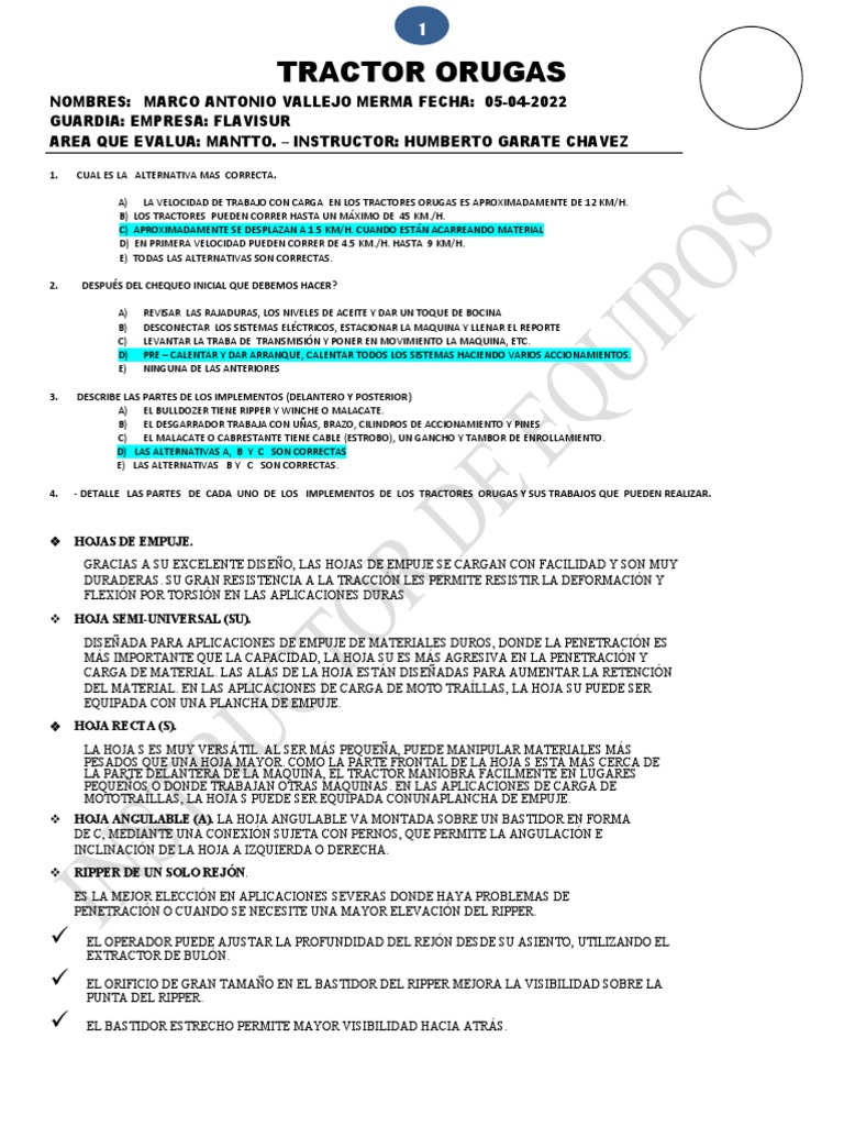 Examen Tractor Orugas | PDF | Tractor | Bienes manufacturados