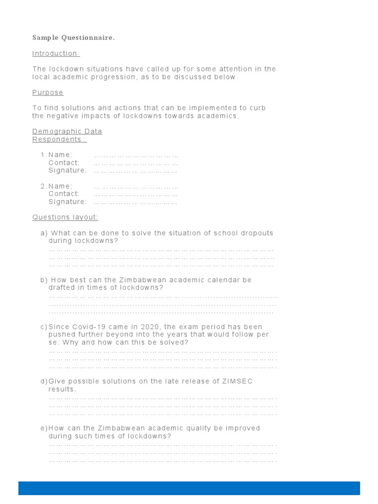 Sample Queationnaire. | PDF